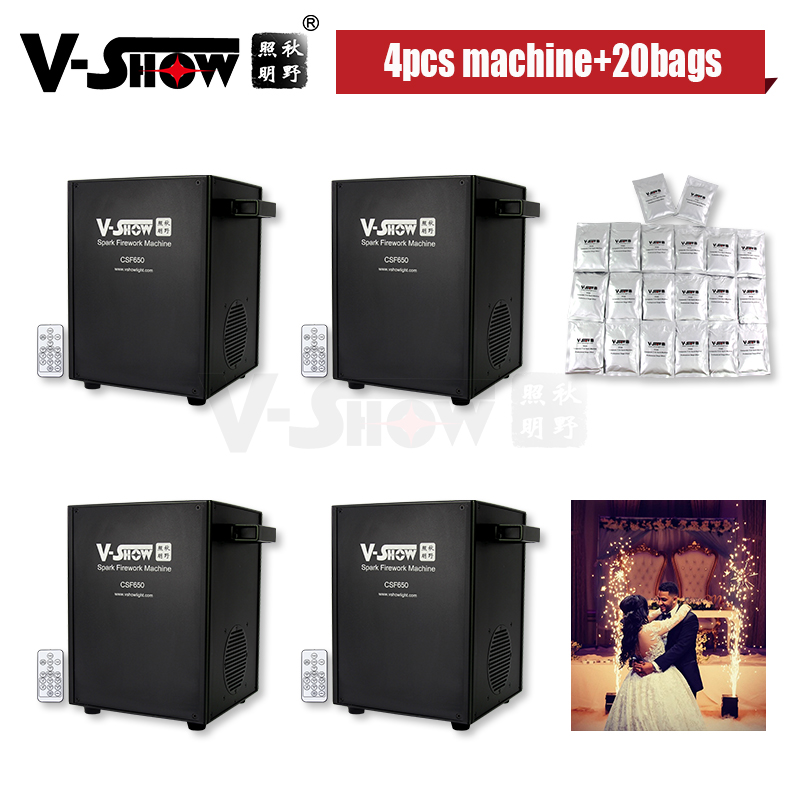 4pcs Cold Spark Fireworks Machine And 20 Bags Powder 5m Height 650W ...